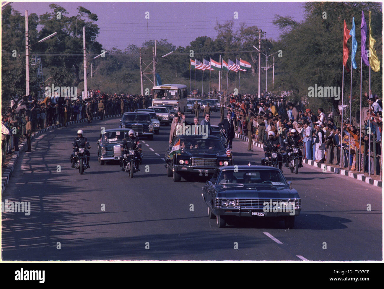 Motorcade with Jimmy Carter during his visit to New Delhi, India Stock ...