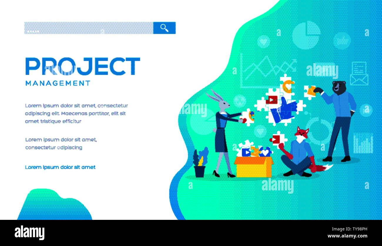 Fox, hare and bear do jigsaw puzzle together. Concept of successful ...