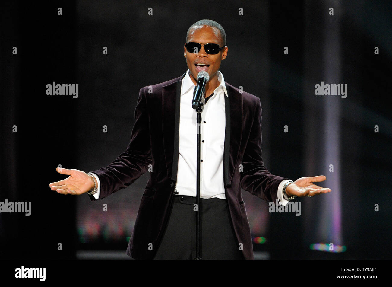 Singer Ronnie Devoe of New Edition performs during the Soul Train ...