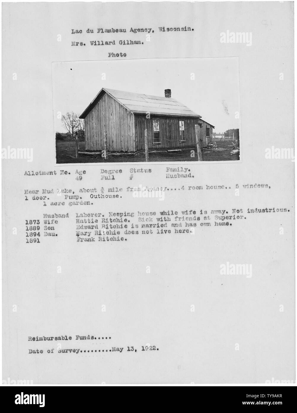 Mrs. Willard Gilham; Scope and content: Description of Allotment for ...