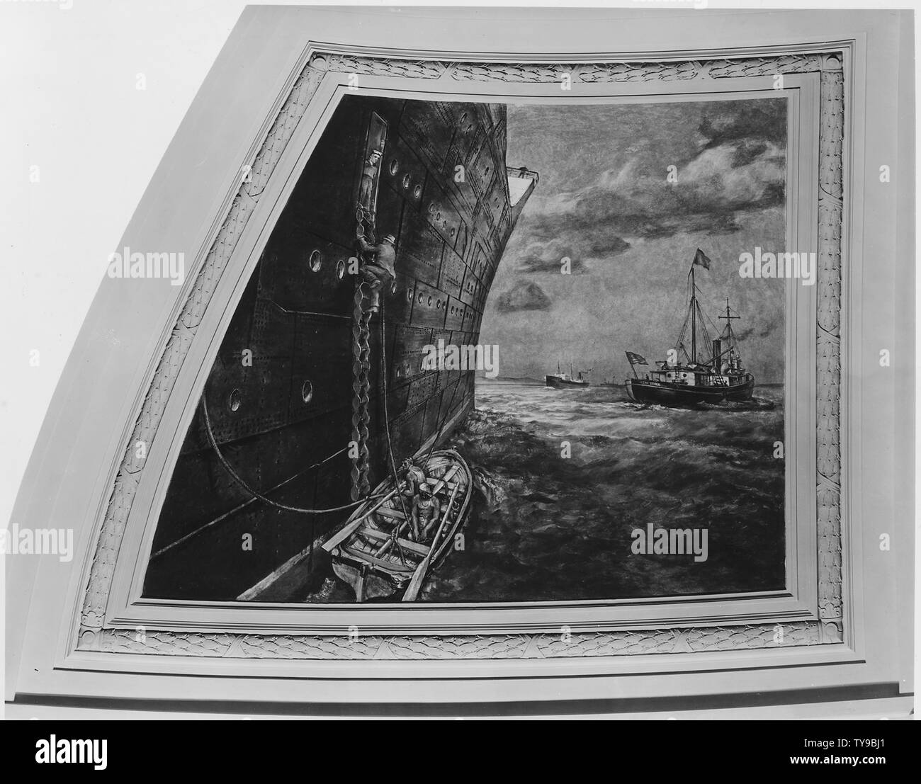 WPA mural fresco ship: man climbing aboard — by Reginald Marsh One of a ...