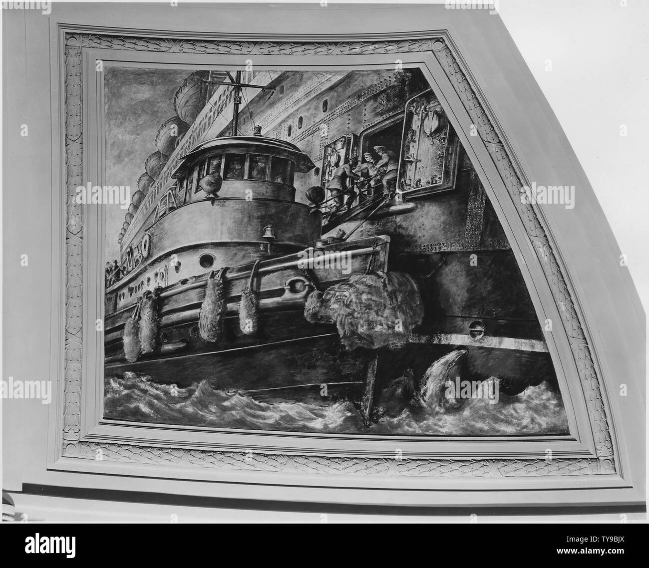 WPA mural fresco tugboat — by Reginald Marsh One of a group located in ...