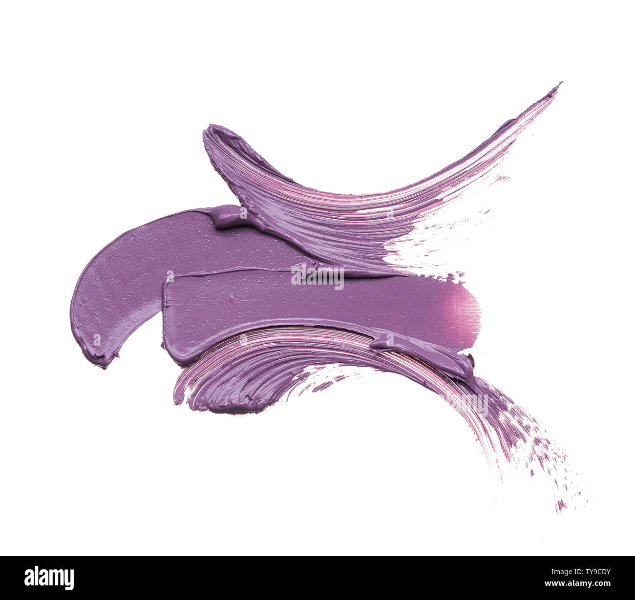 Pale purple smears and texture mascara or acrylic on a white background ...