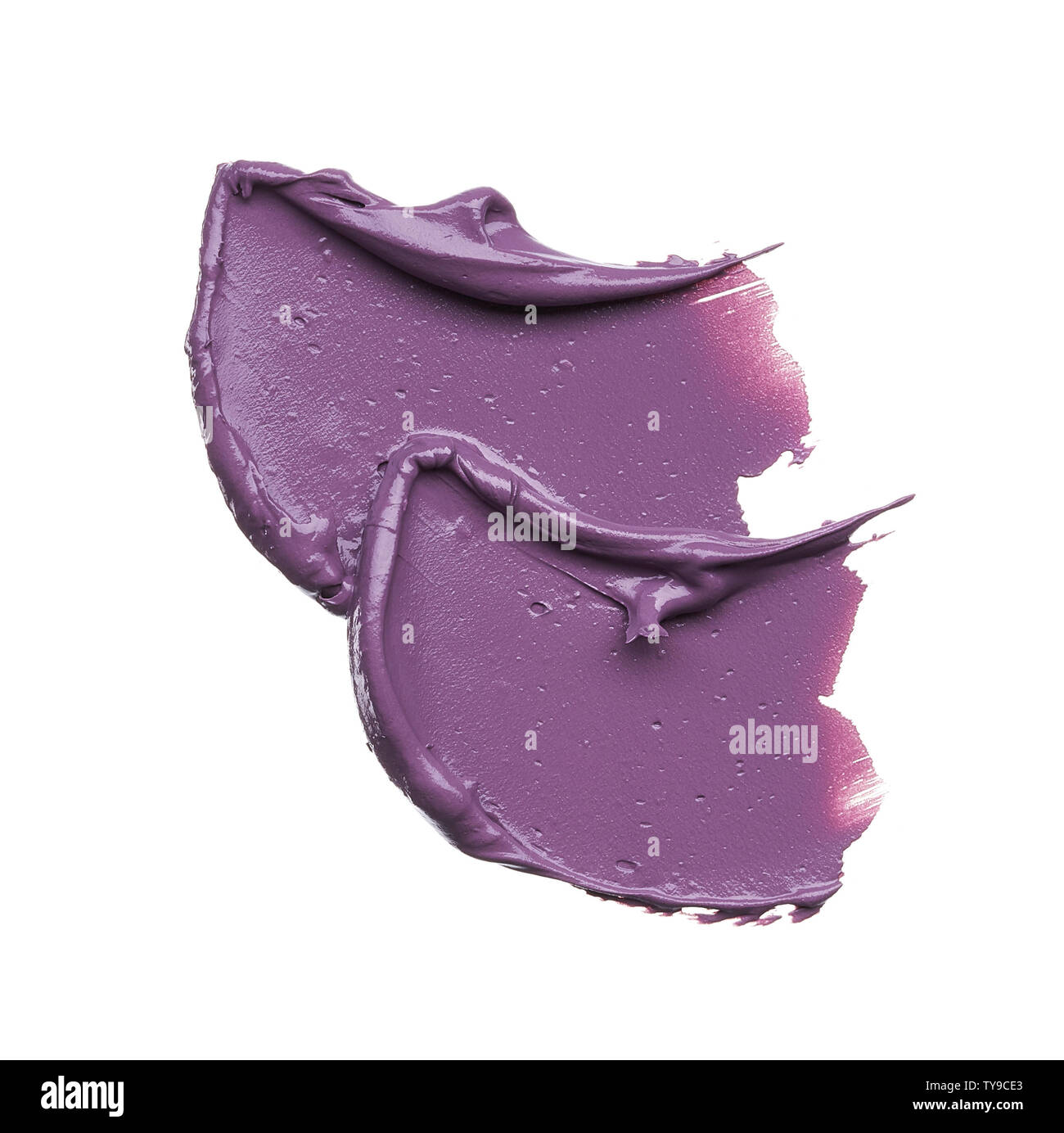 Pale purple smears and texture mascara or acrylic on a white background ...