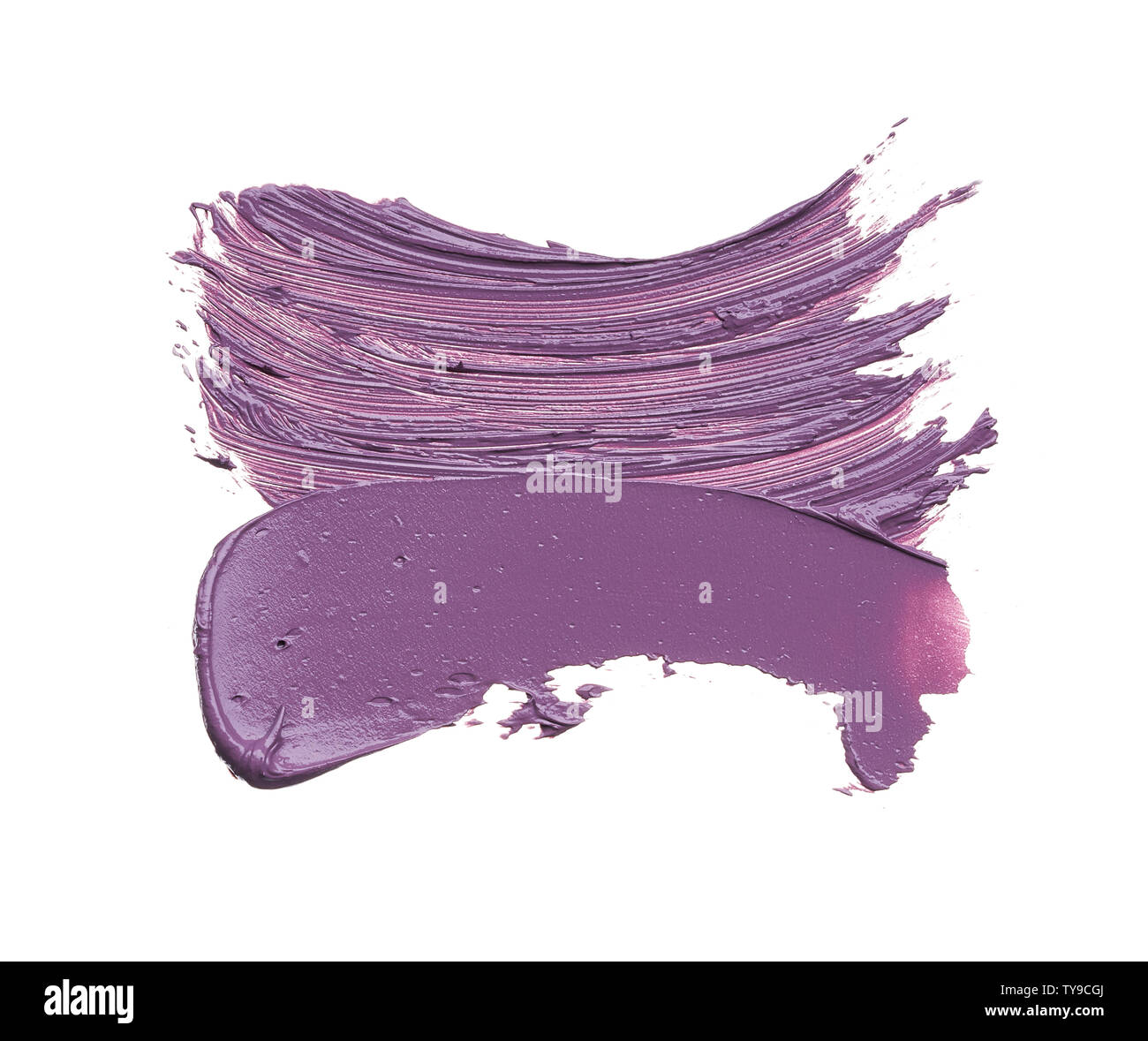 Pale purple smears and texture mascara or acrylic on a white background ...