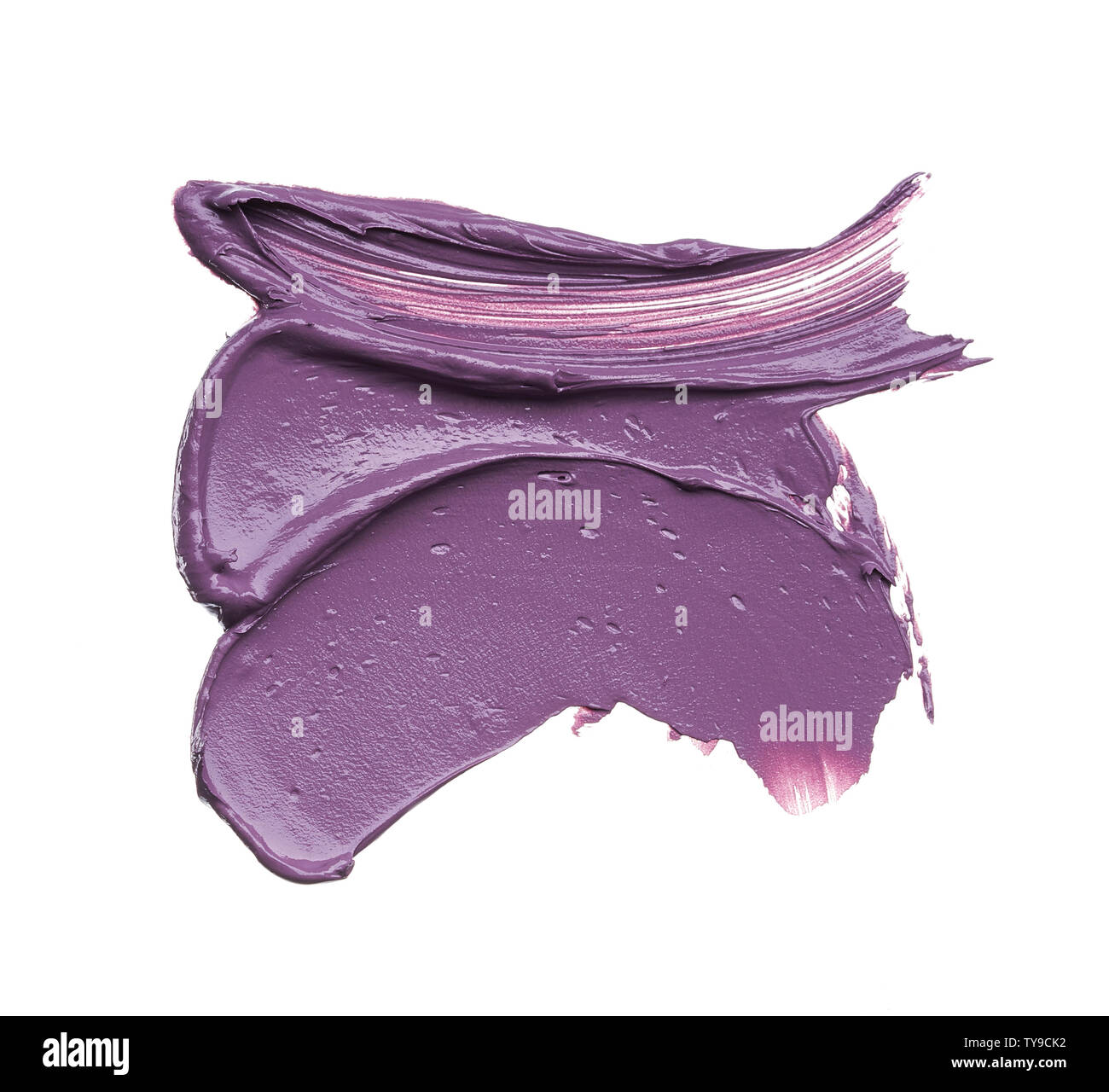 Pale purple smears and texture mascara or acrylic on a white background ...
