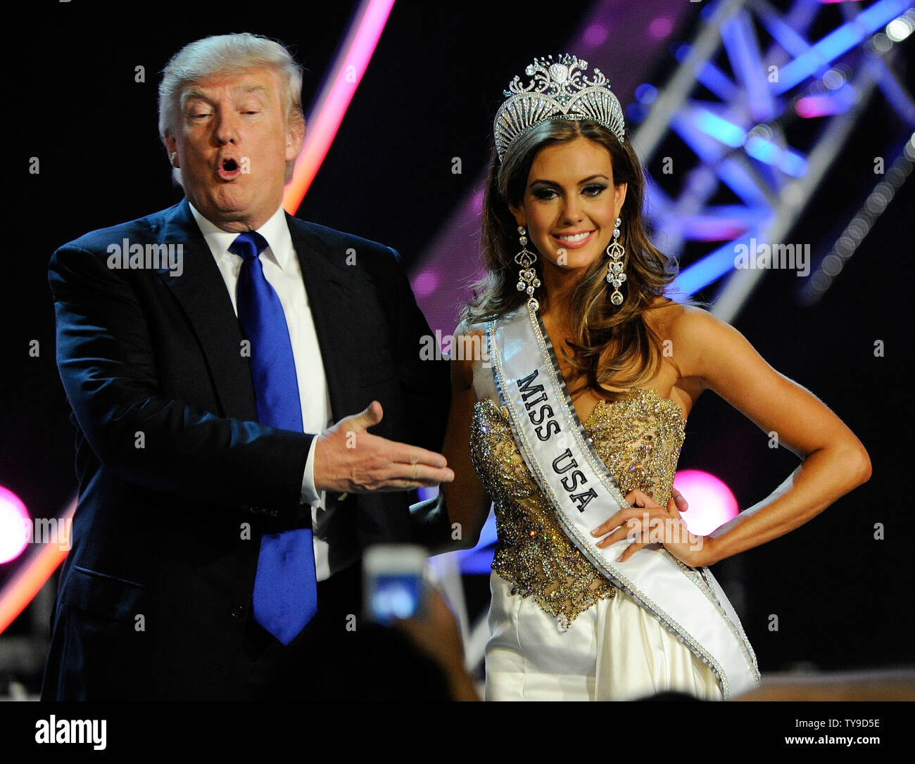 Donald Trump (L) and Miss USA Erin Brady of Connecticut pose during a ...