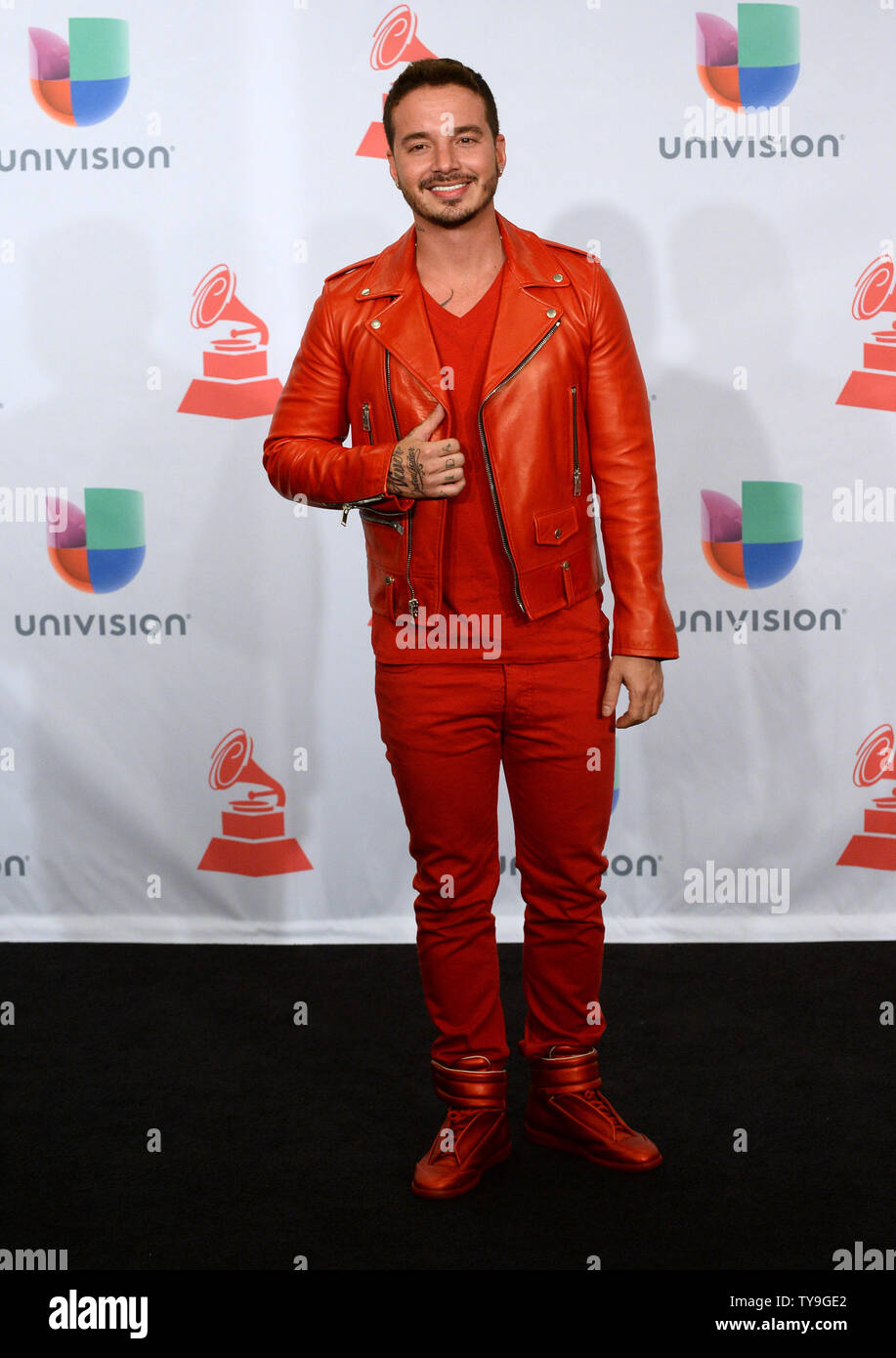 Musician J Balvin poses backstage at the 15th annual Latin Grammy ...