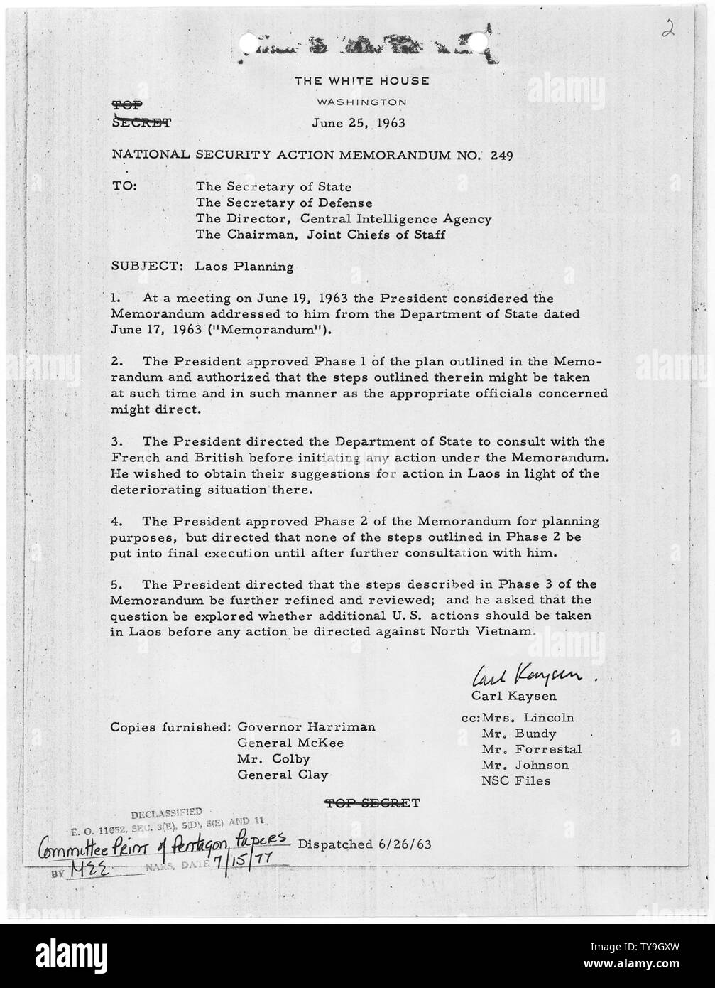 National Security Action Memorandum No. 249 Laos Planning; Scope and ...