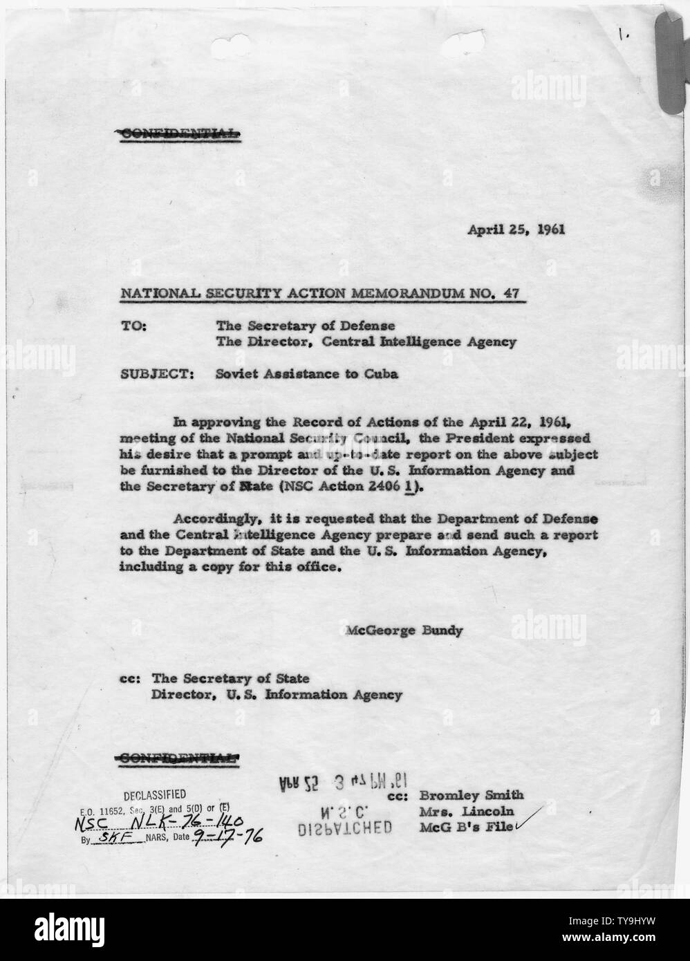 National Security Action Memorandum No. 47 Soviet Assistance to Cuba ...
