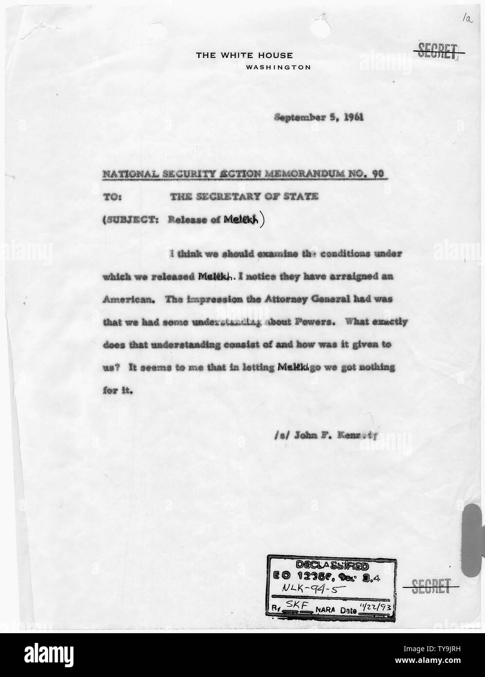 National Security Action Memorandum No. 90 Release of Melekh; Scope and ...