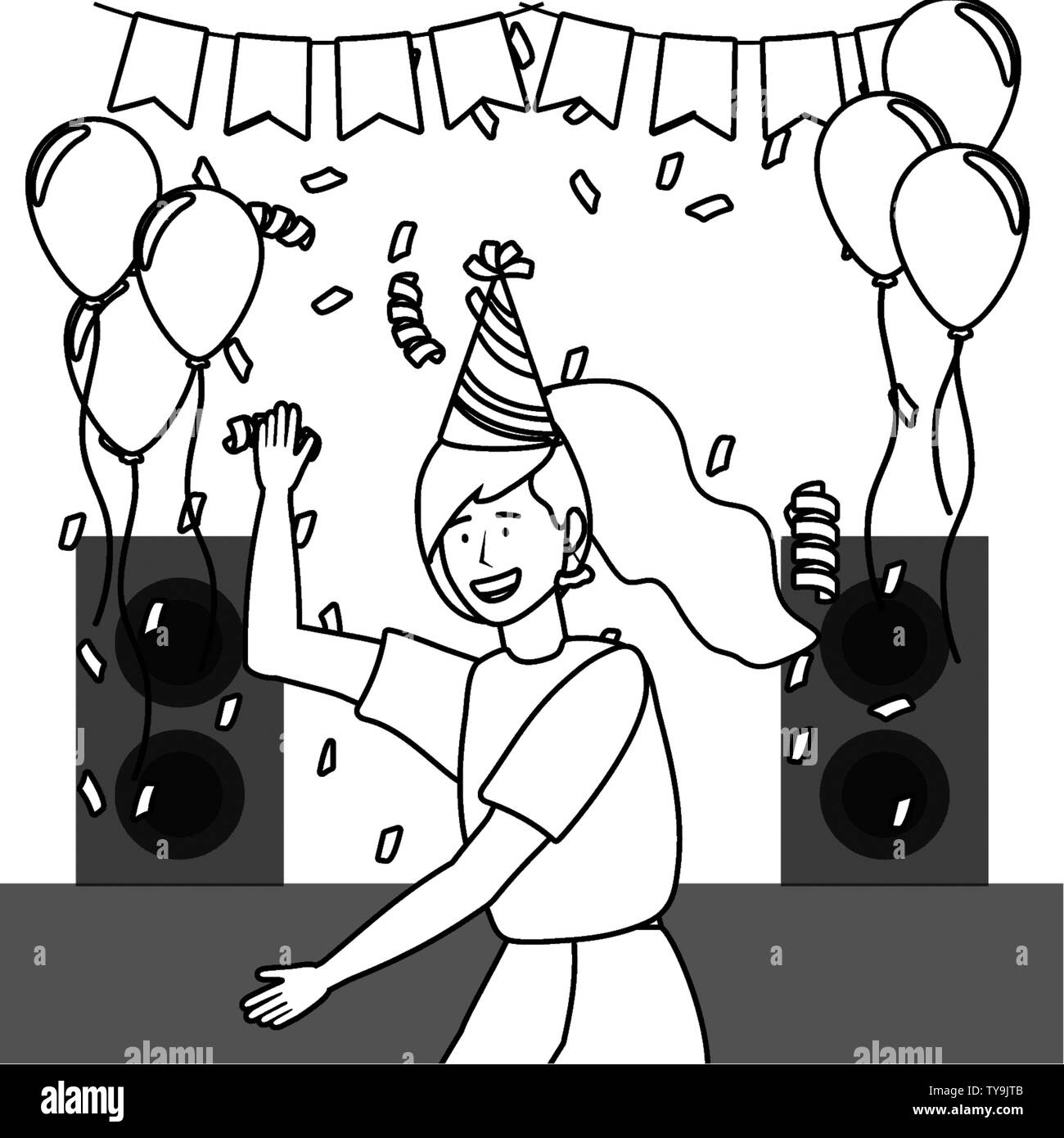 Woman cartoon dancing design, happy birthday celebration decoration ...