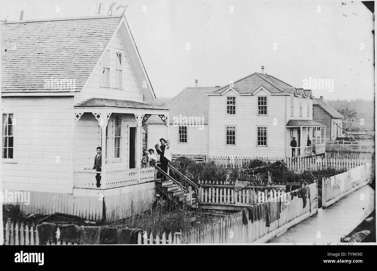 Native homes, Metlakahtla, Alaska.; Scope and content: Left to right ...