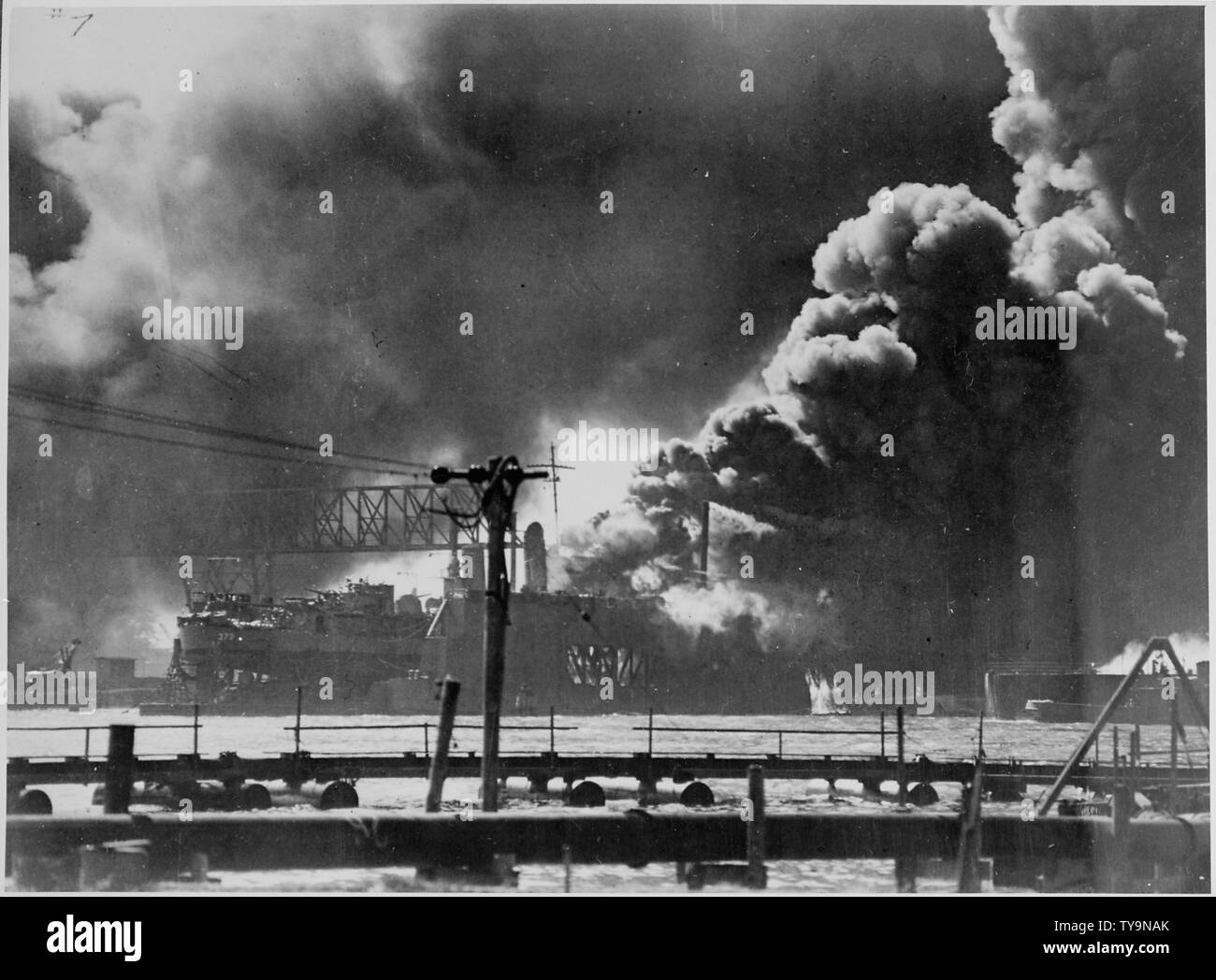 Naval photograph documenting the Japanese attack on Pearl Harbor ...