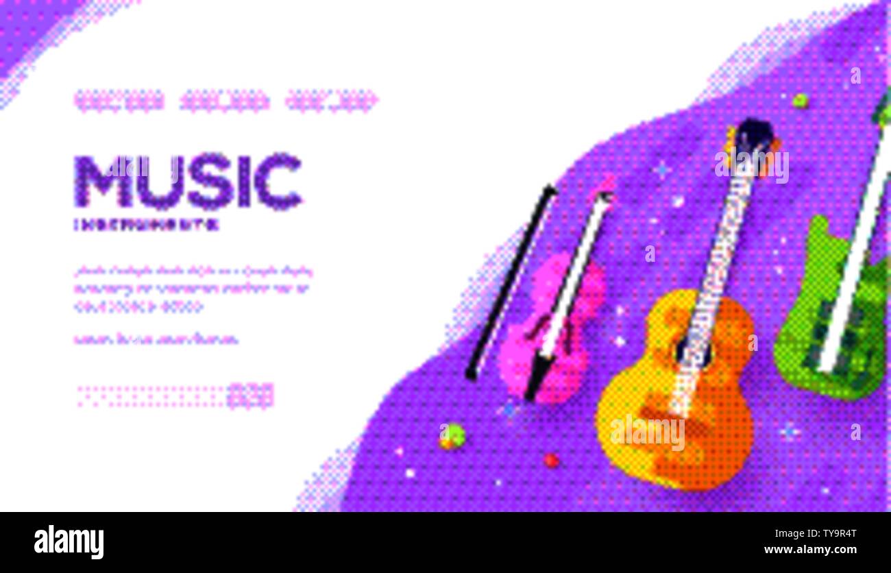 Musical instruments: violin, guitar against violet background. Vector ...