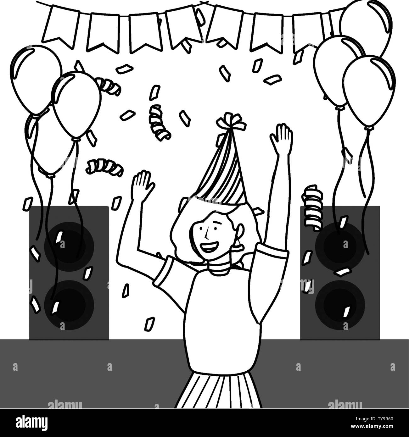 Woman Cartoon Dancing Design Happy Birthday Celebration Decoration Party Festive And Surprise
