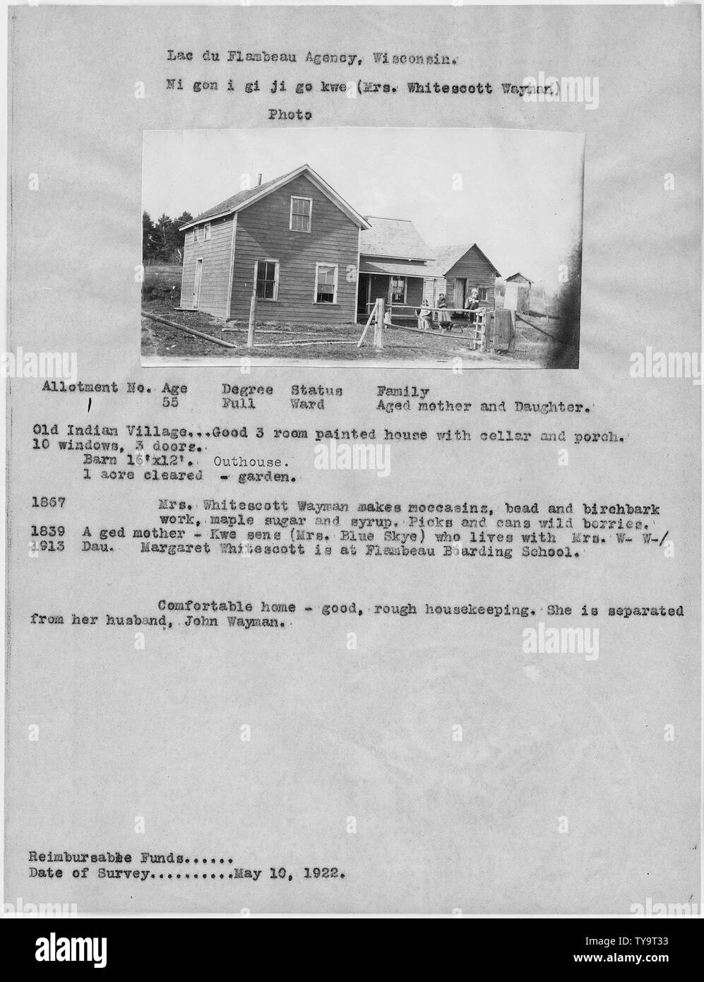 Ni gon i gi ji go kwe (Mrs. Whitescott Wayman); Scope and content ...