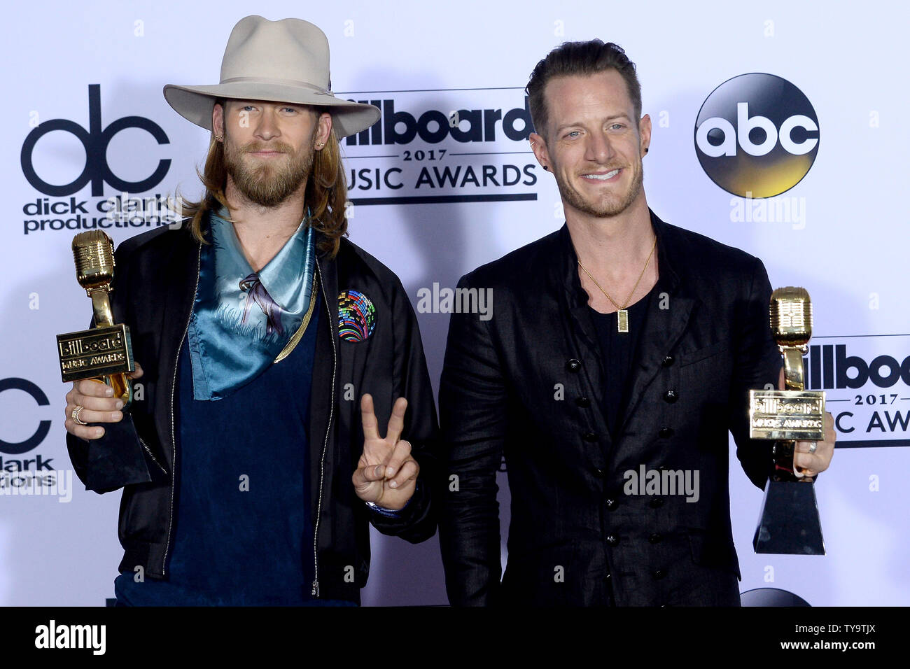 Recording artists Brian Kelley (L) and Tyler Hubbard of music group ...