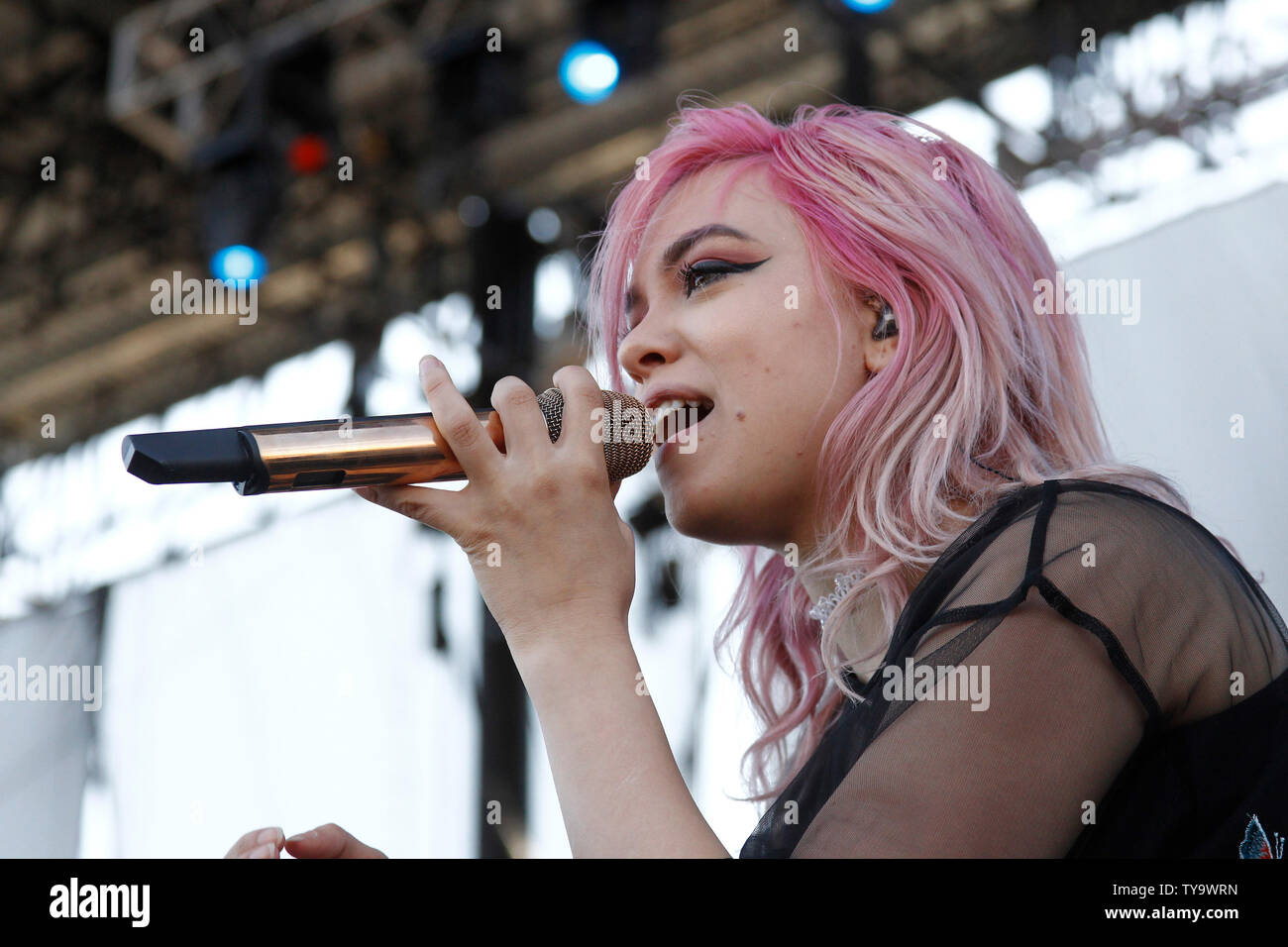 Rena Lovelis lead singer for 'Hey Violet' on stage during the ...