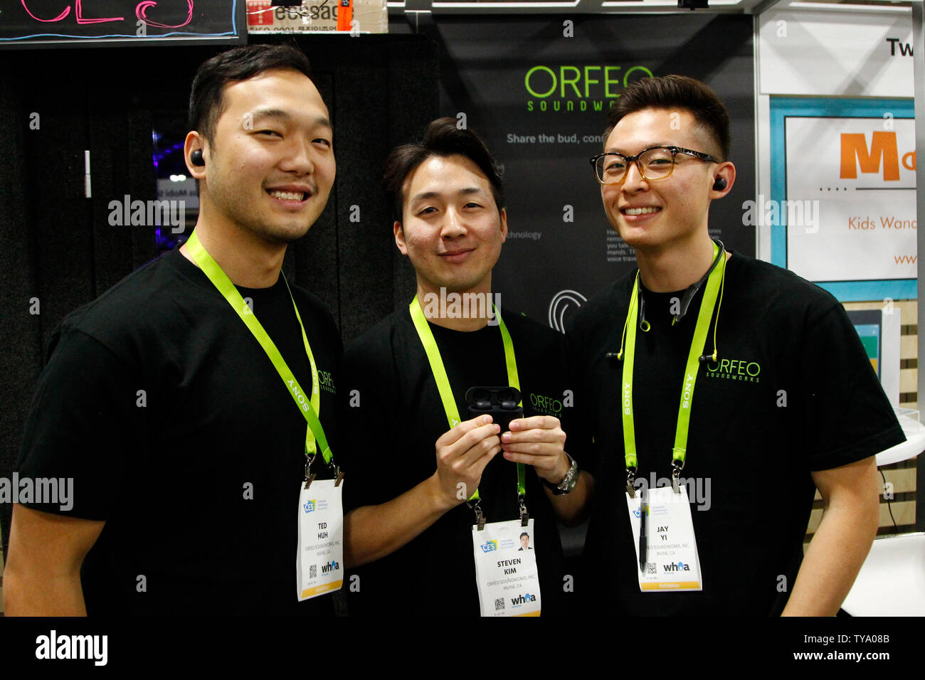 A view of three OrFeo Soundworks representatives demonstrating their ...