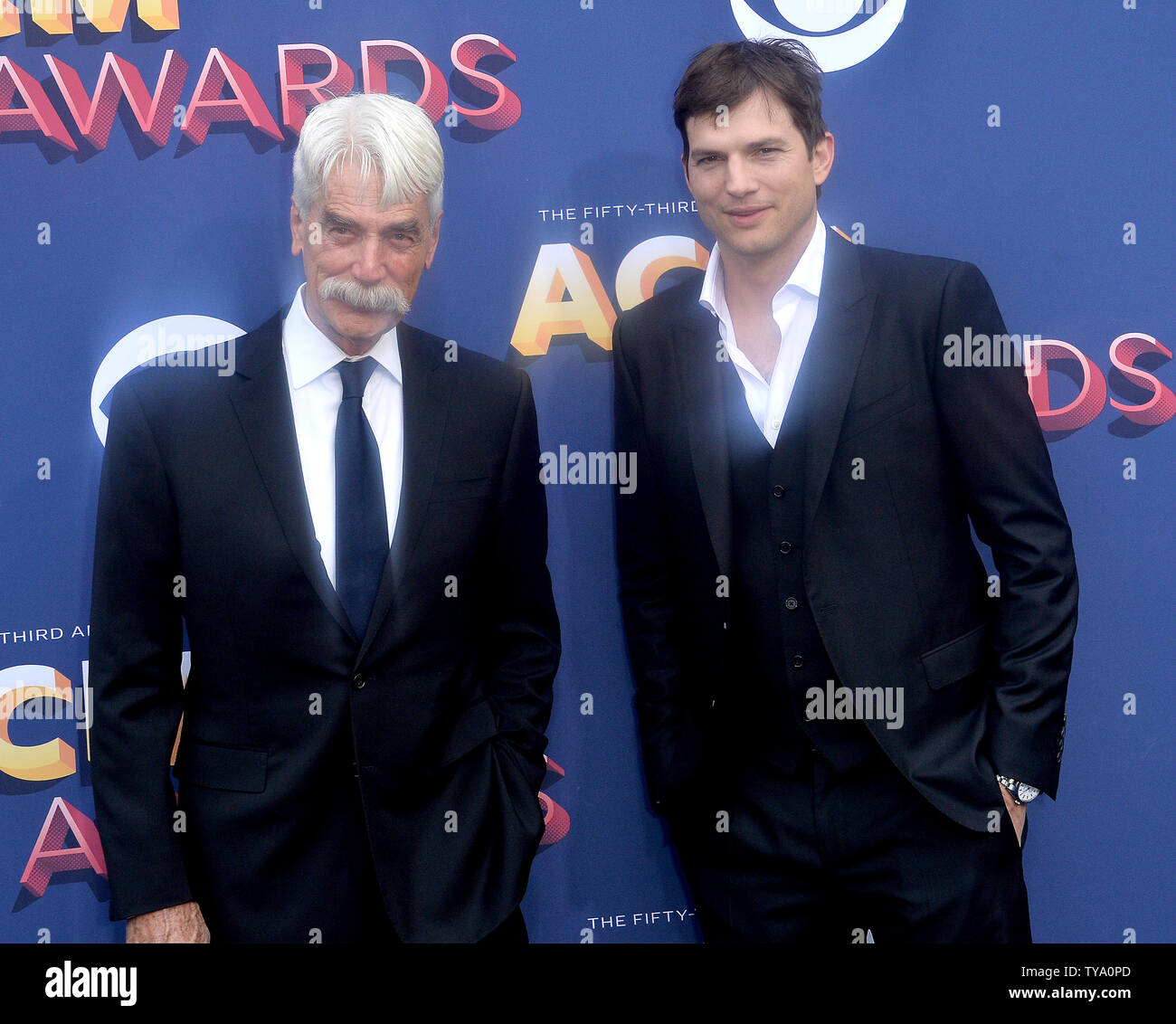 (L-R) Actors Sam Elliott and Ashton Kutcher attend the 53rd annual ...