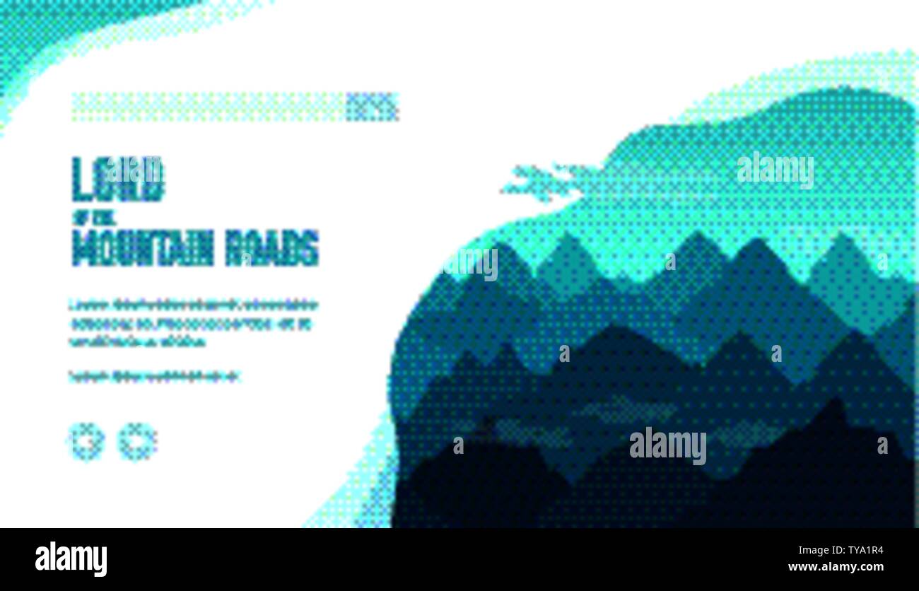 Blue silhouettes of high mountains peaks with clouds. Amazing nature ...