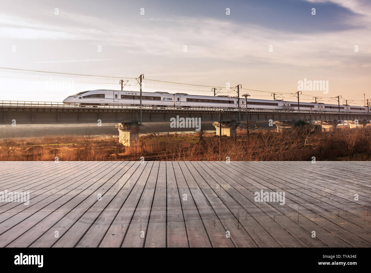 Back image of high-speed rail viaduct car Stock Photo - Alamy