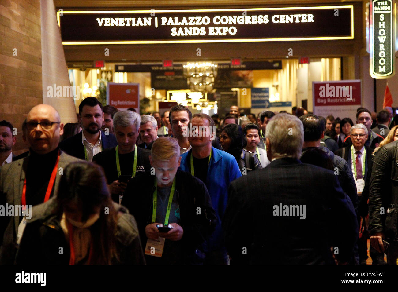 A view of a very congested hallway of attendees during the 2019 ...