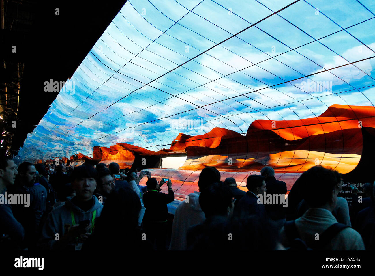 A view of the "Curve of Nature", a massive undulating wall composed of ...