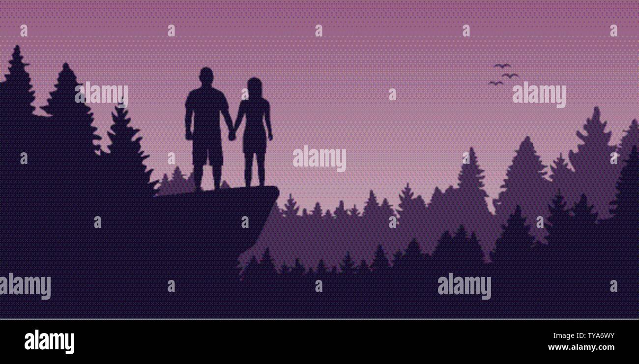 Woman standing on cliff romantic Stock Vector Images - Alamy