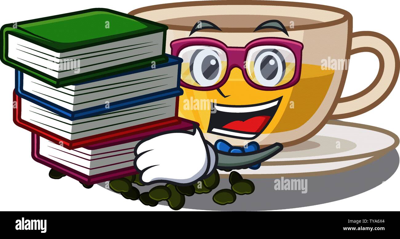 Student with book oolong tea above wood tables cartoon Stock Vector ...