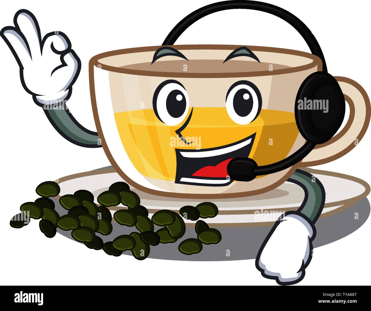 With headphone oolong tea above wood tables cartoon Stock Vector Image ...
