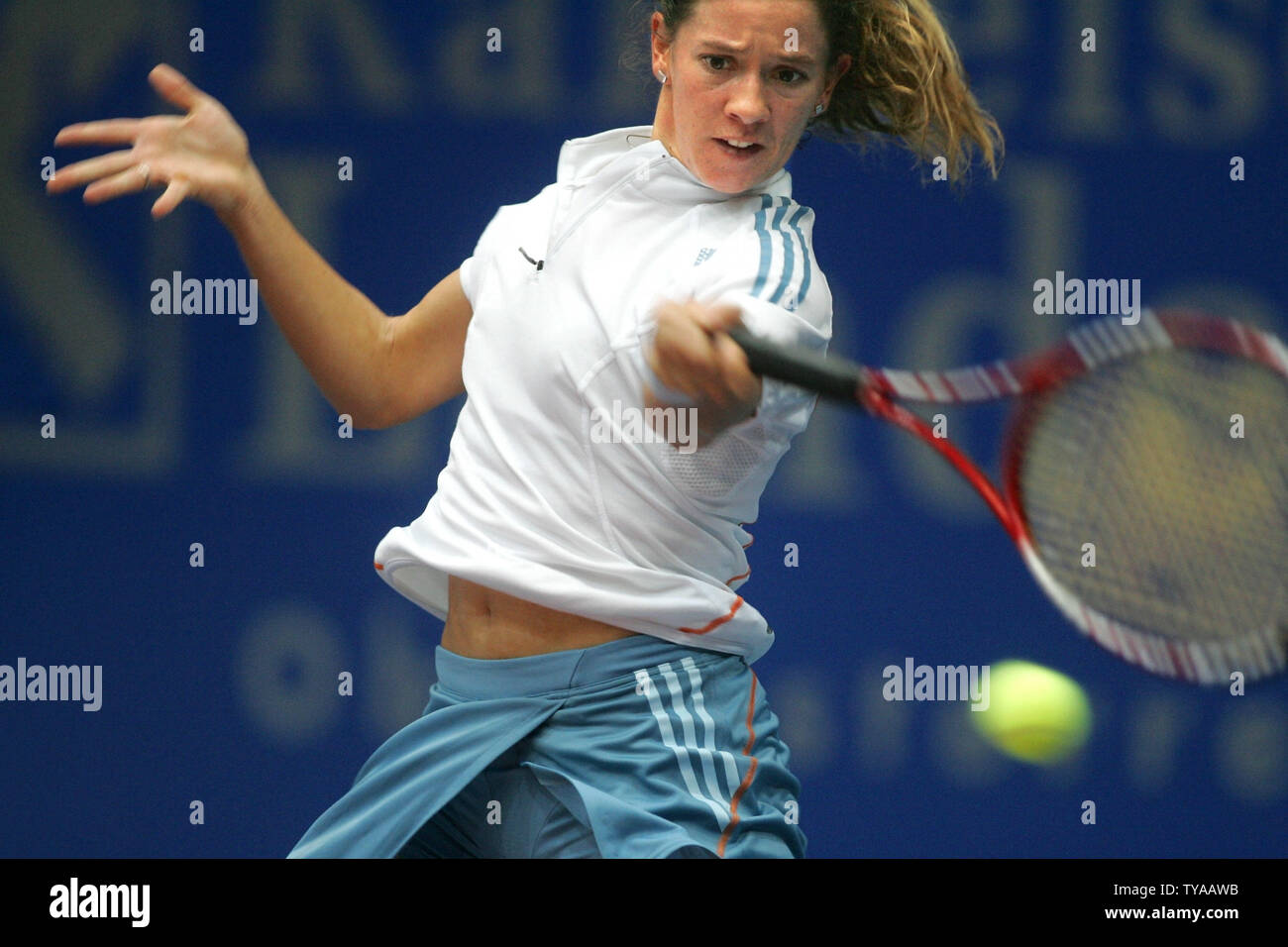 Patty Schnyder of Switzerland returns a forehand during her singles ...