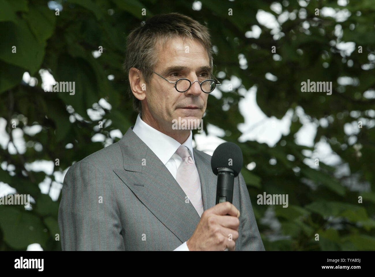 The British actor Jeremy Irons speaks in support of fox hunting to a ...