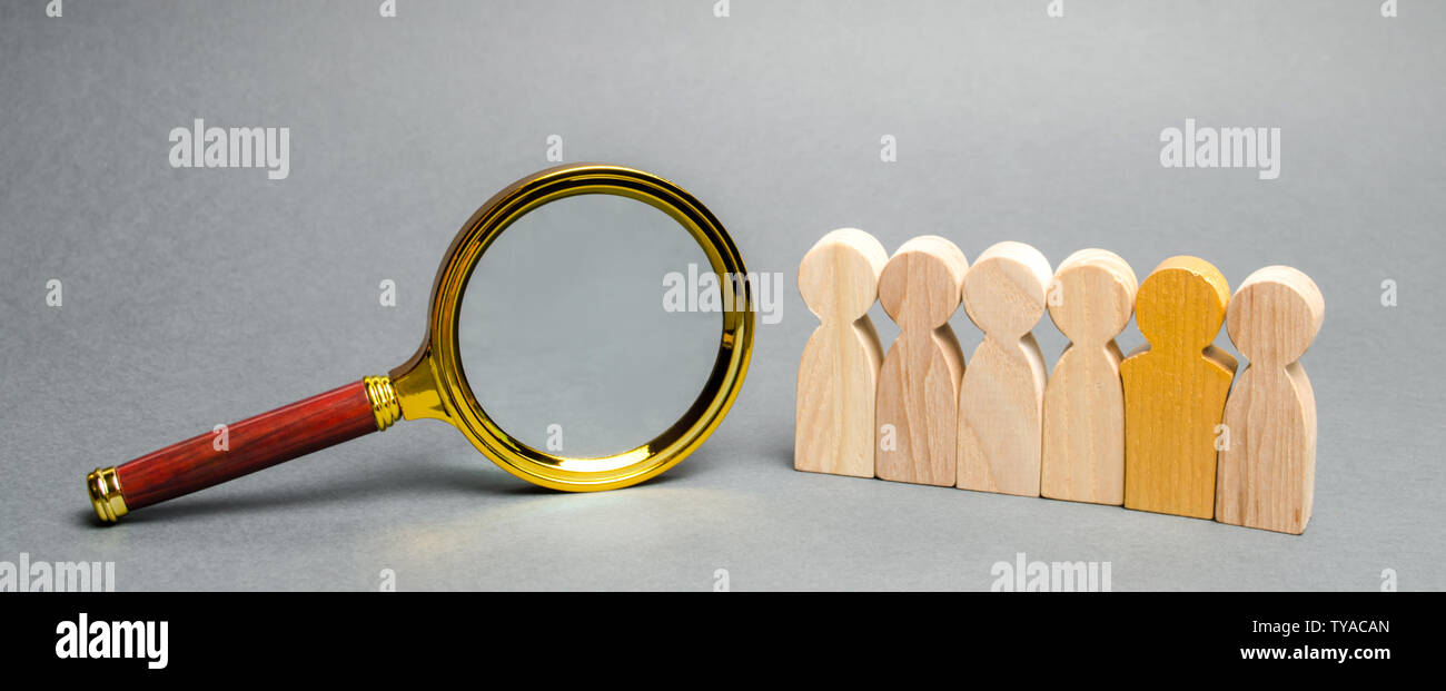 Team of employees and magnifying glass. Search for people. Attraction ...