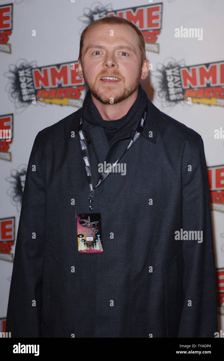 British actor Simon Pegg attends the NME awards at Hammersmith Palais ...