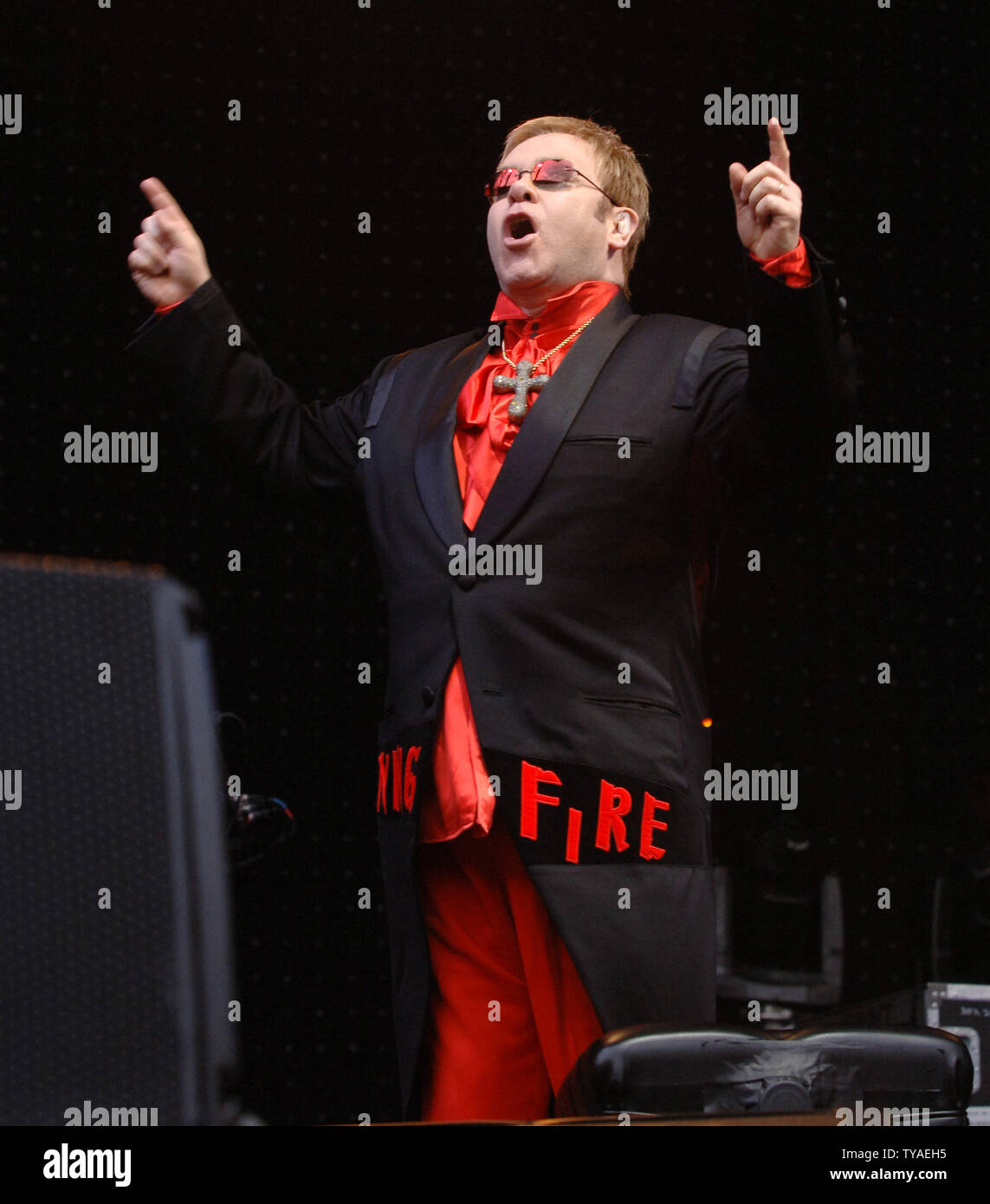 British singer/pianist Elton John performs at The Valley in London on ...