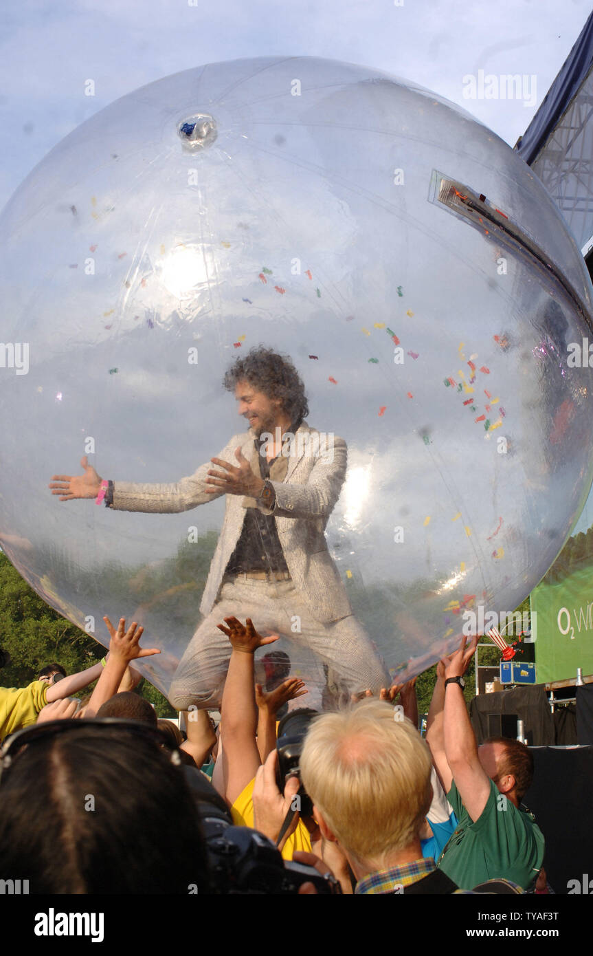 American alternative rock singer Wayne Coyne from Flaming Lips floats ...