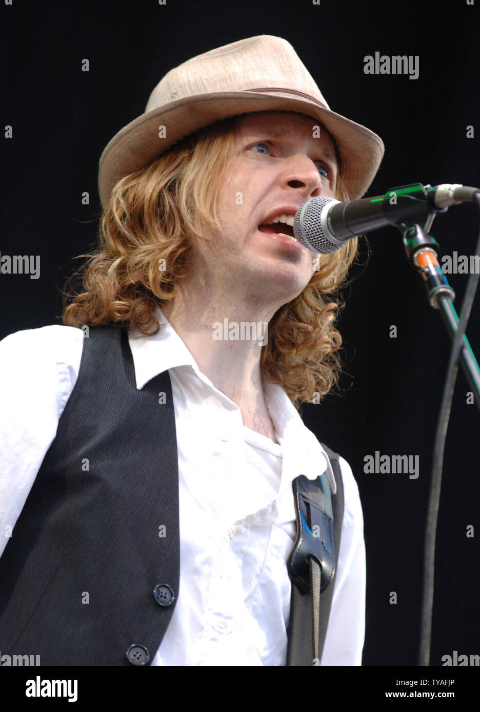 American rock singer Beck performs at the V festival in Hylands Park in ...