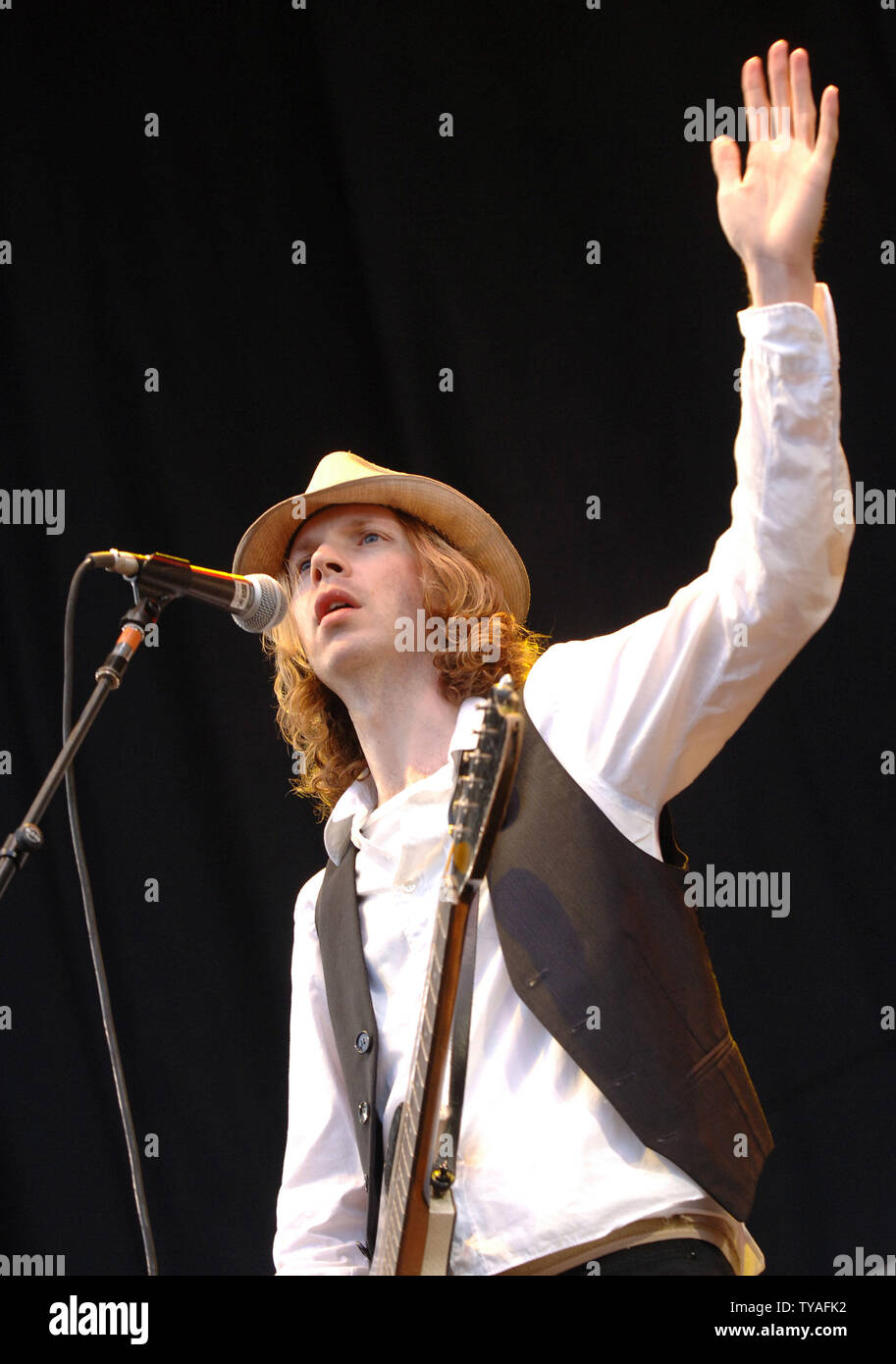 American rock singer Beck performs at the V festival in Hylands Park in ...
