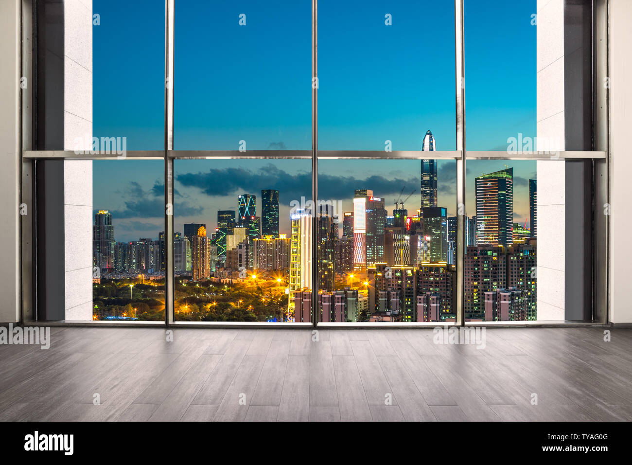 Indoor Floor and Outside City Building in high-rise building, Shenzhen ...
