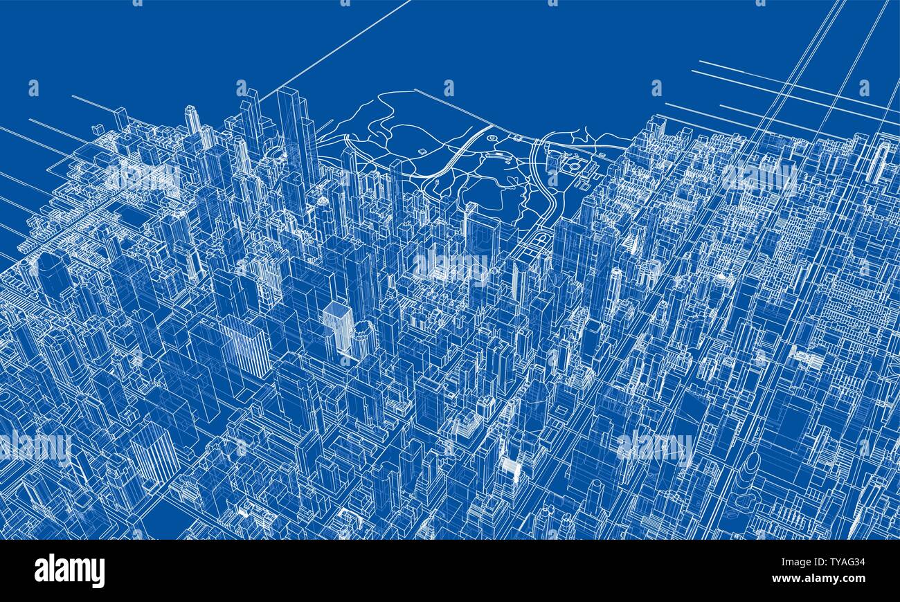 Outline city concept. Wire-frame style Stock Vector Image & Art - Alamy