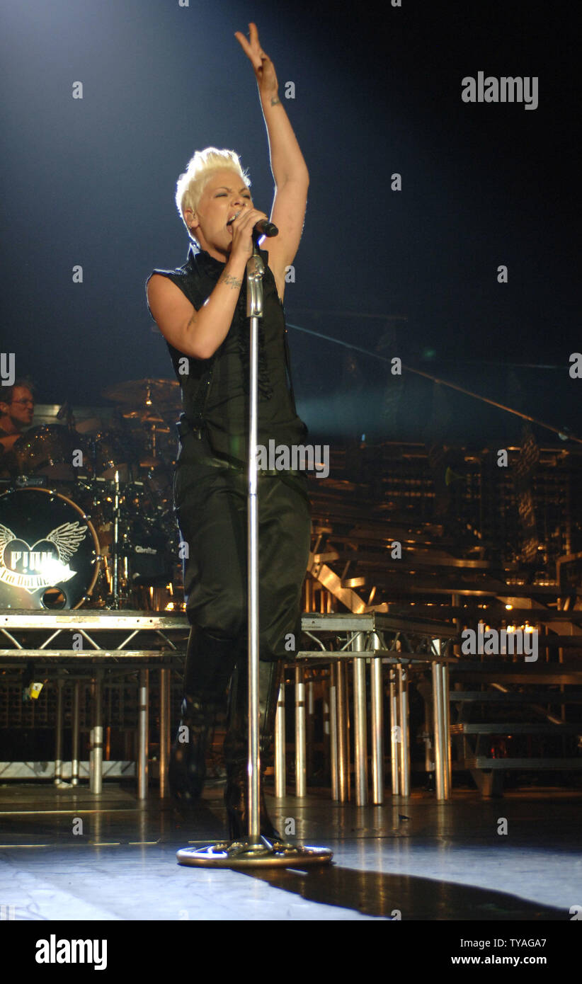 American singer Pink performs at Wembley Arena in London on October 4 ...
