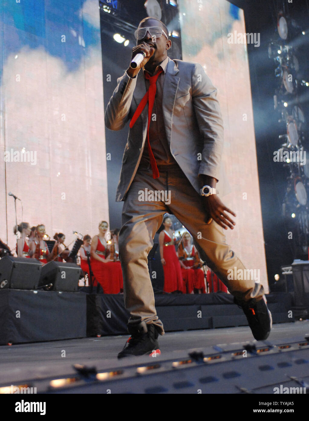 American hip-hop star Kanye West performs at "The Concert For Diana" at ...