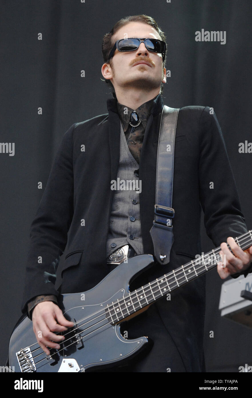 Carlos Dengler performs with Interpol at "The Carling Leeds Festival ...