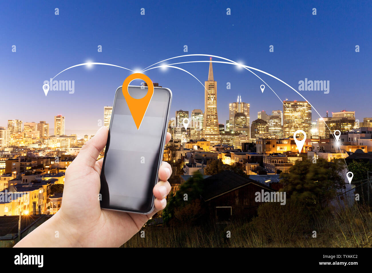mobile phone with modern intelligence buildings Stock Photo - Alamy