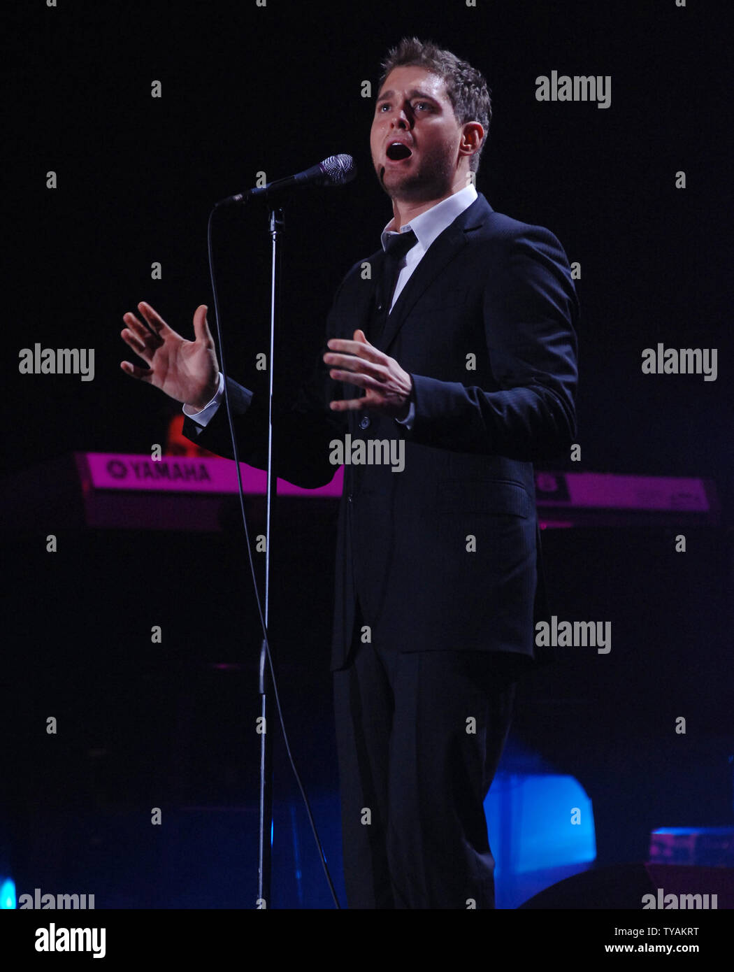 Canadian singer/actor Michael Buble performs at Wembley Arena in London ...