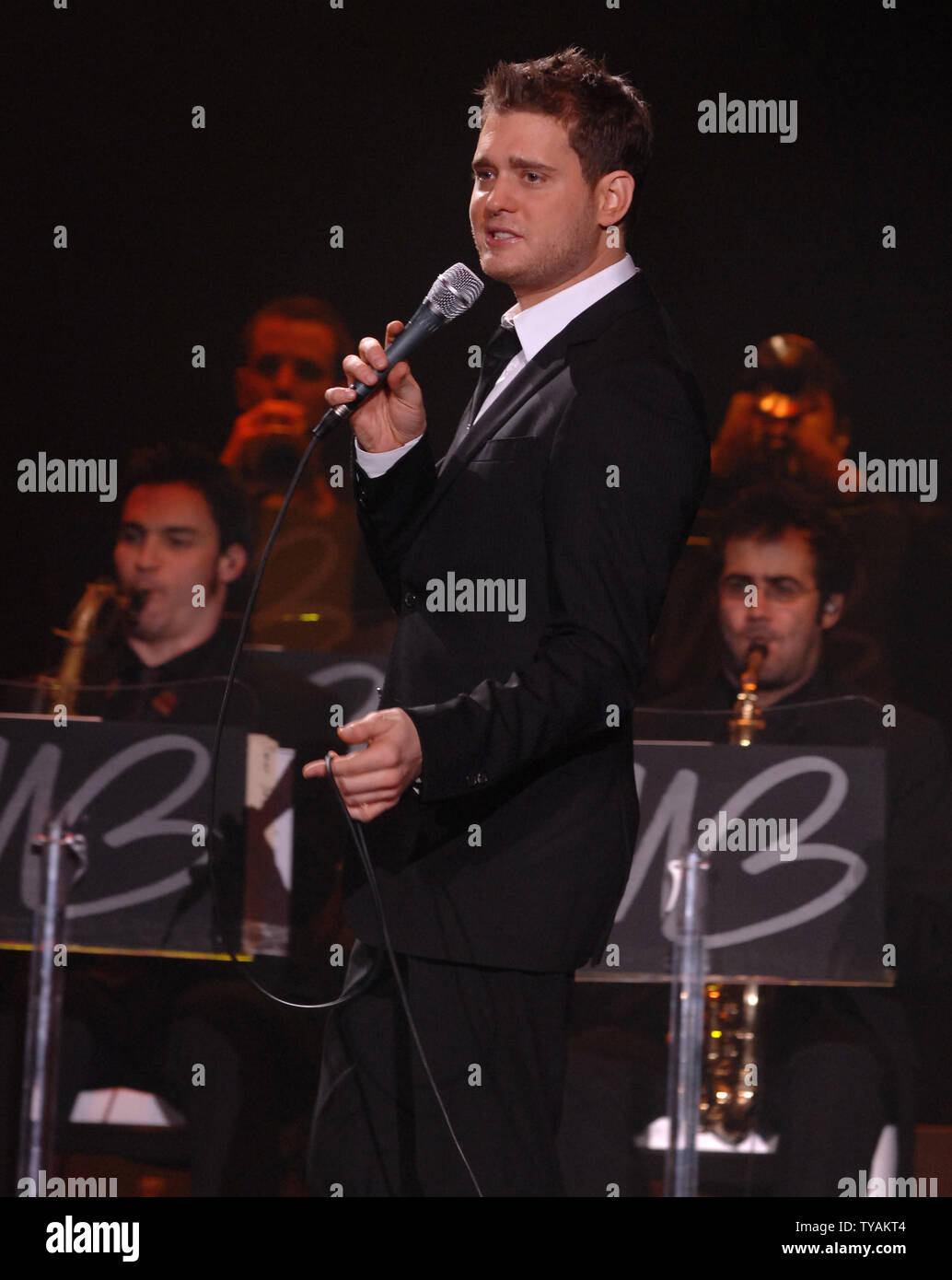 Canadian singer/actor Michael Buble performs at Wembley Arena in London ...