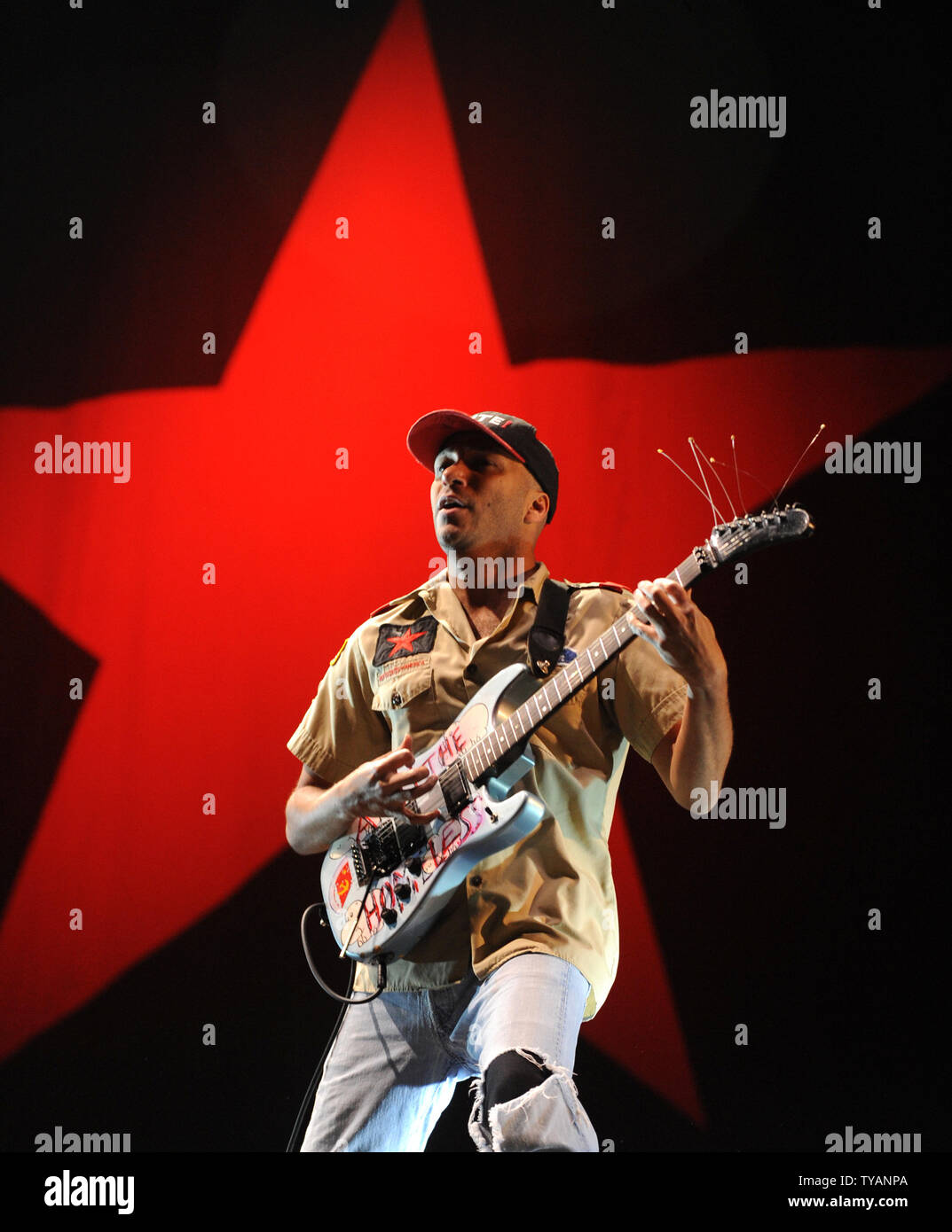 American guitarist Tom Morello performs with Rage Against The Machine ...
