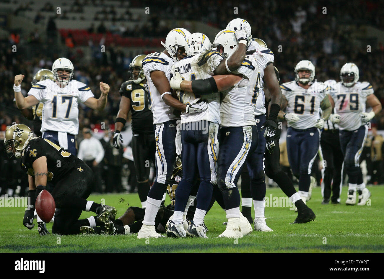 San Diego Chargers celebrate a touchdown in their match with the New ...